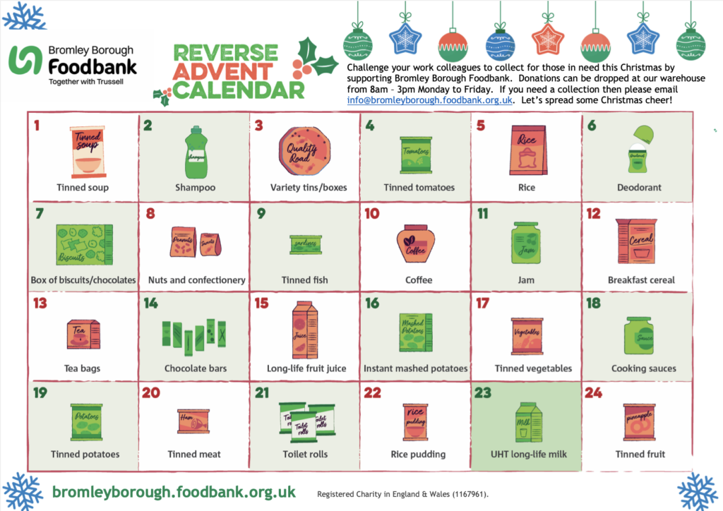 Take on the Reverse Advent Calendar Challenge | Bromley Borough Foodbank